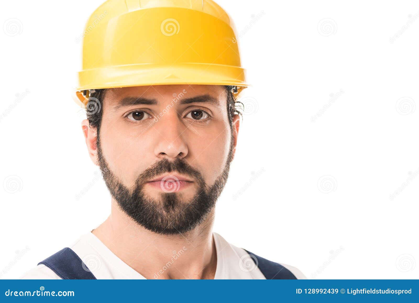 Close-up View of Handsome Workman in Hard Hat Looking at Camera Stock ...