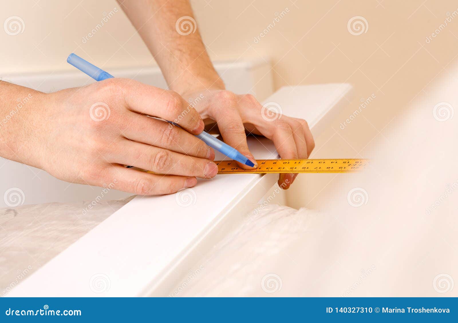 Close Up View of Hardworking Holding Ruler and Pencil while Making ...