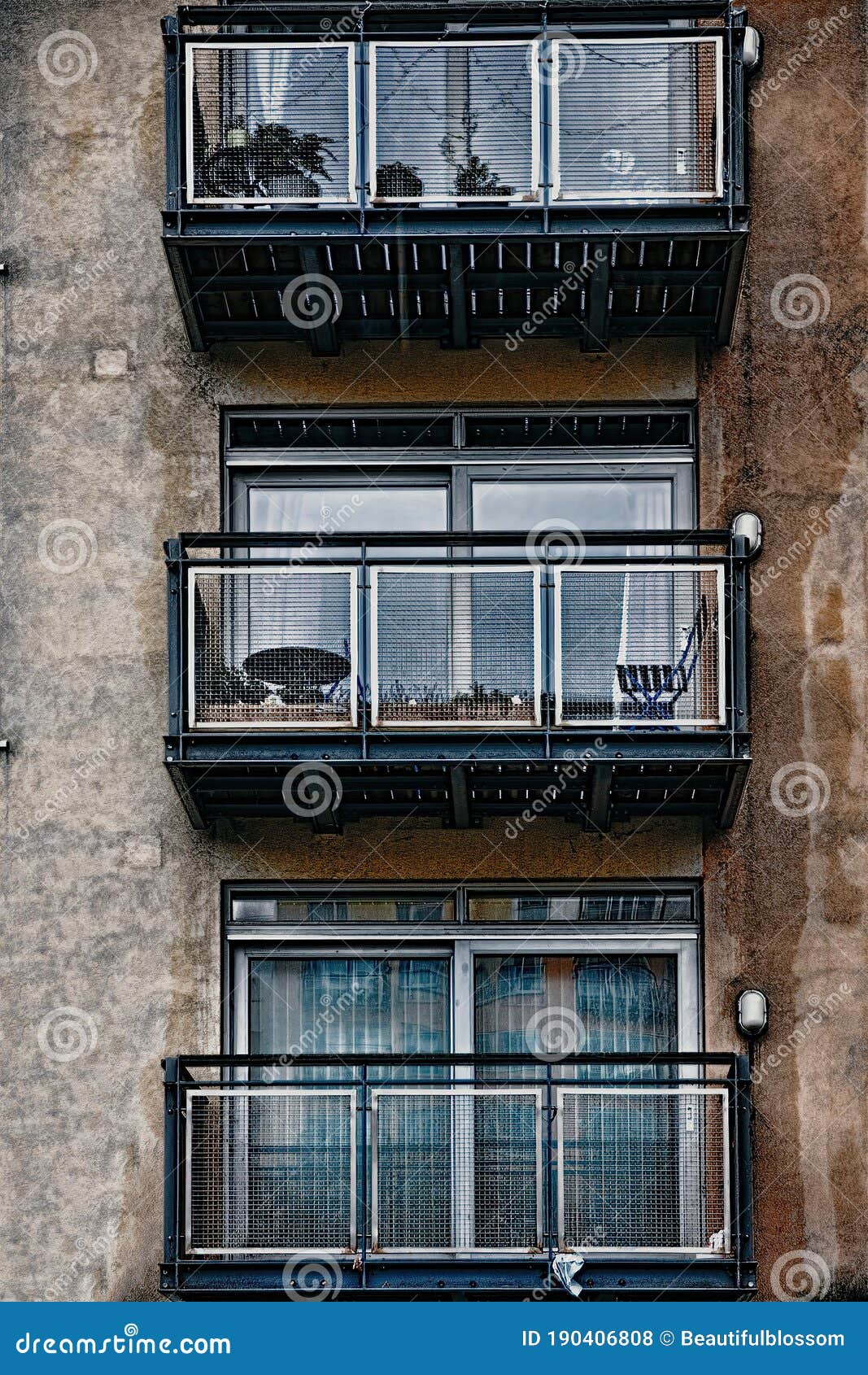 A Close-up View of High Modern Condominium Apartment Facade with Grunge ...