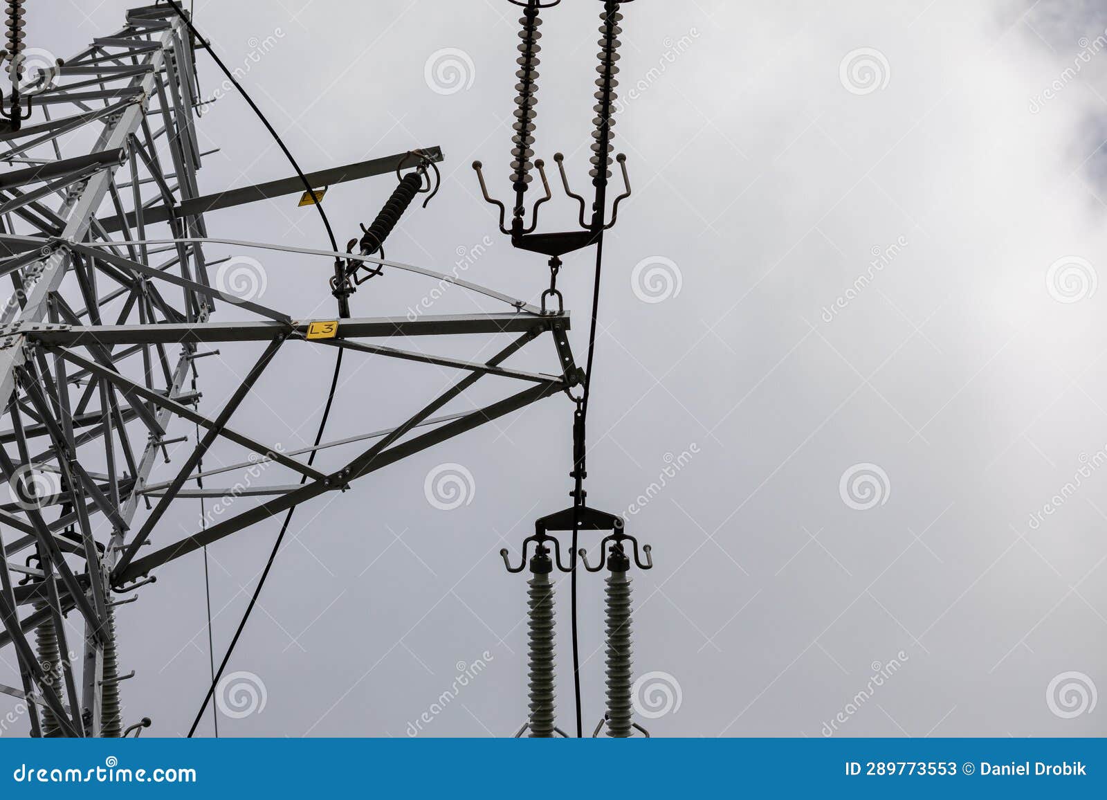 Bottom View of a Section of a High-voltage Overhead Line Pole. Stock ...