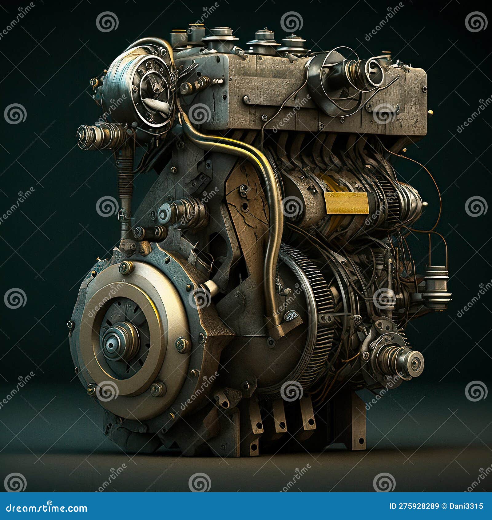 A Close-up View of a Highly Detailed Steampunk Engine Stock ...