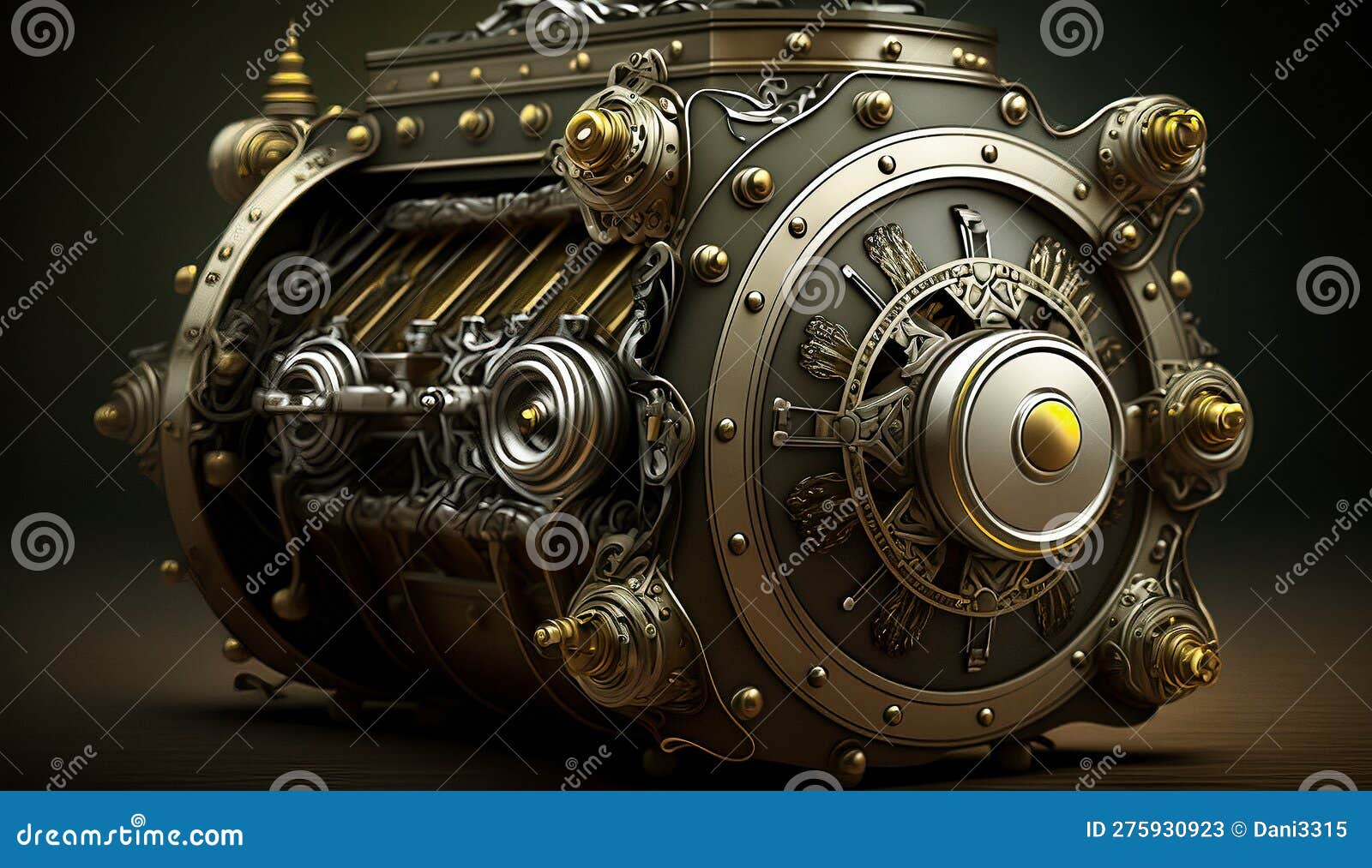 A Close-up View of a Highly Detailed Steampunk Engine Stock ...