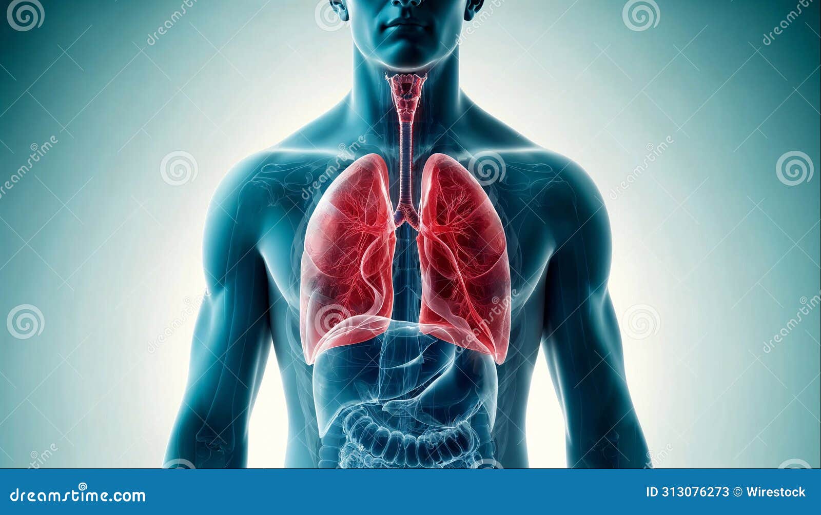 Close-up View of Human Upper Body Showcasing Vivid Red Lungs and ...