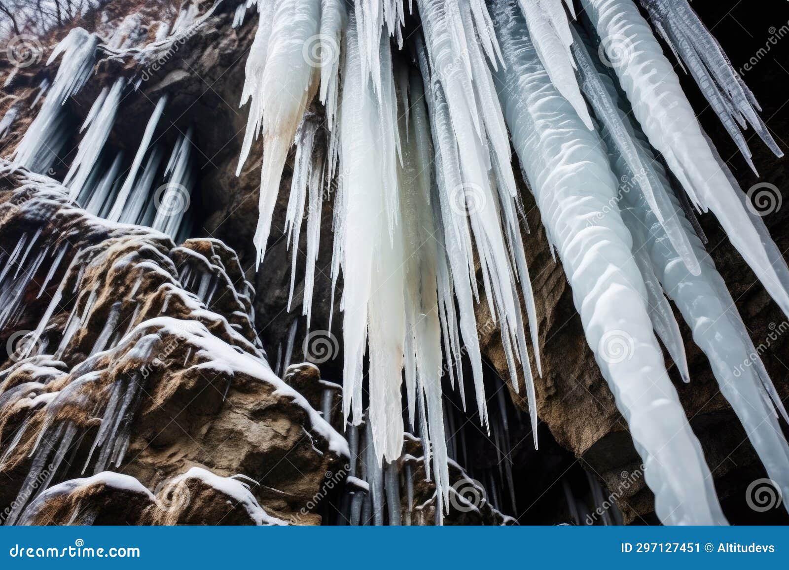 Close-up View of Icicles Hanging from Rock Face Stock Image - Image of ...