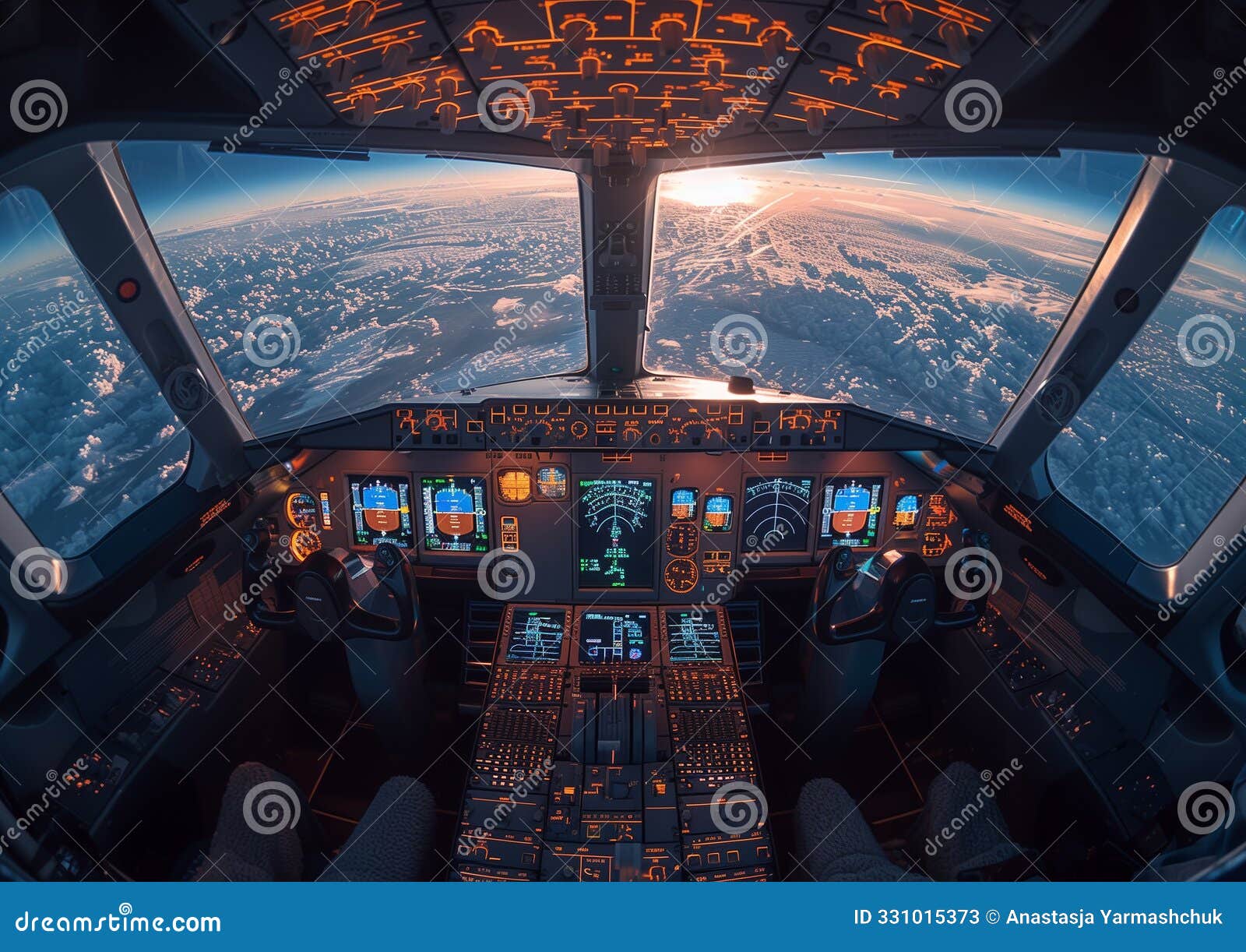 A Close-up View Inside the Cockpit of a Commercial Jetliner Stock ...
