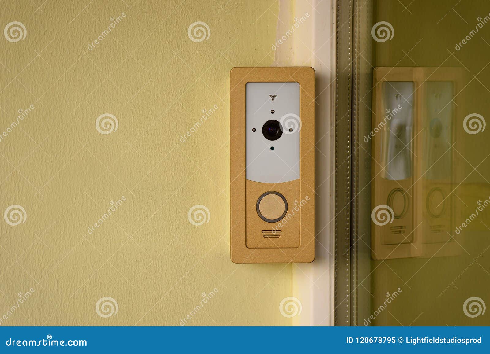 Close Up View of Intercom on Yellow Stock Image - Image of urban, light ...