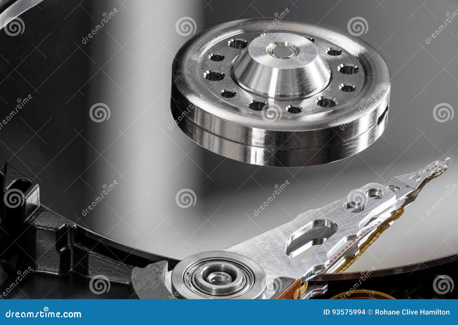 Close Up View of the Internals of a Mechanical Hard Drive Stock Photo ...