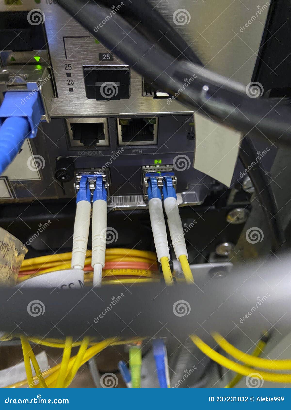 Close Up View of Internet Equipment and Cables in Server Room Stock ...