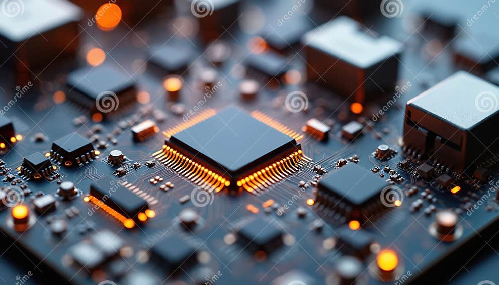 Close-up View of Intricate Microchip, Wireless Circuit Components ...