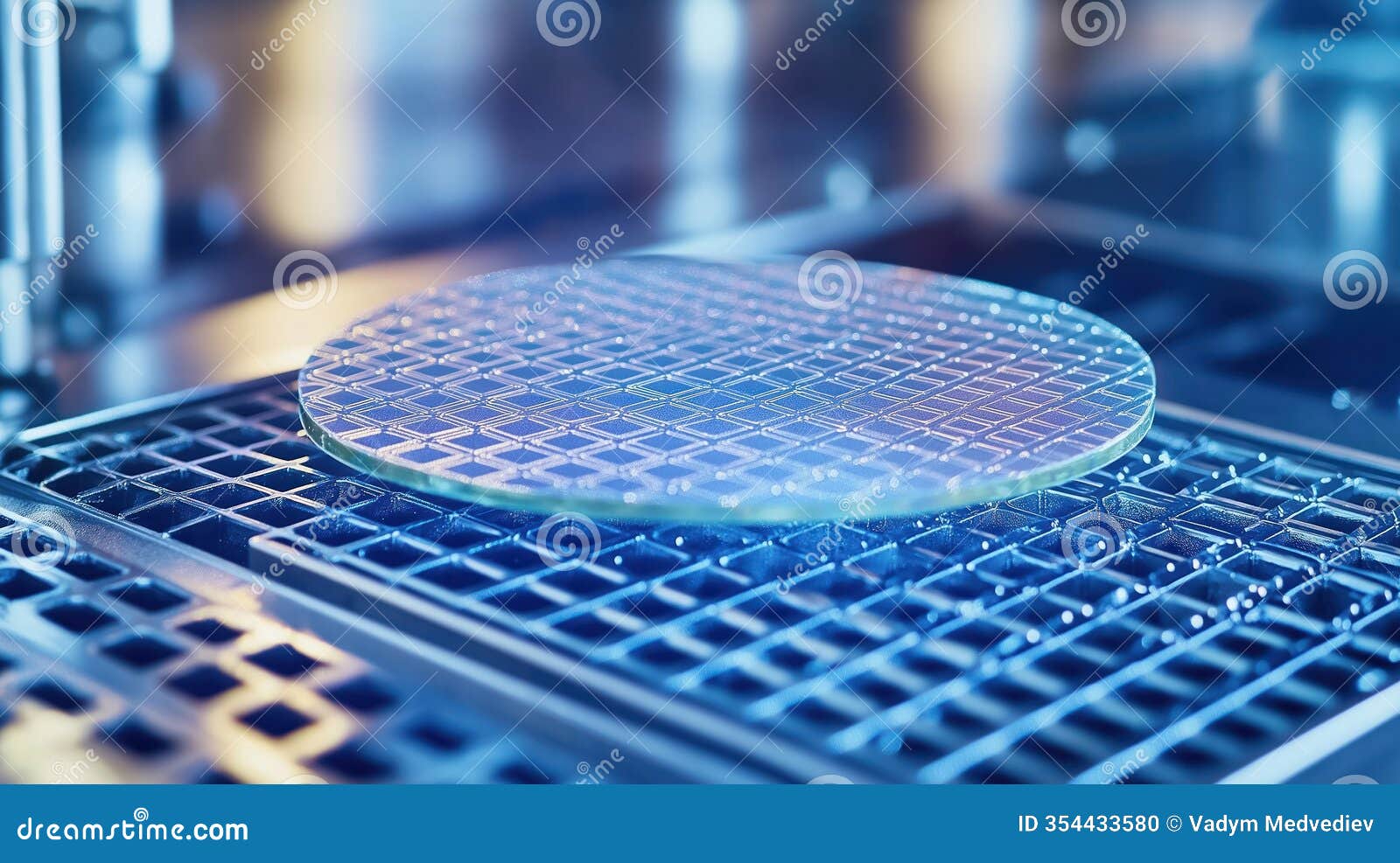 Close-up Of Semiconductor Wafers Production Inside A Clean Room With A ...