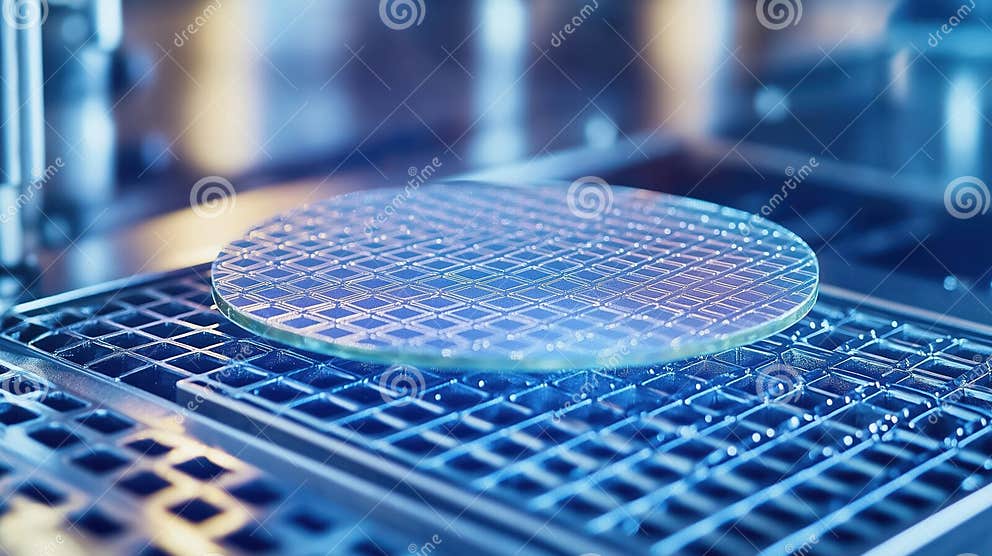 Close-up View of Intricate Patterns on Silicon Wafer in Semiconductor ...