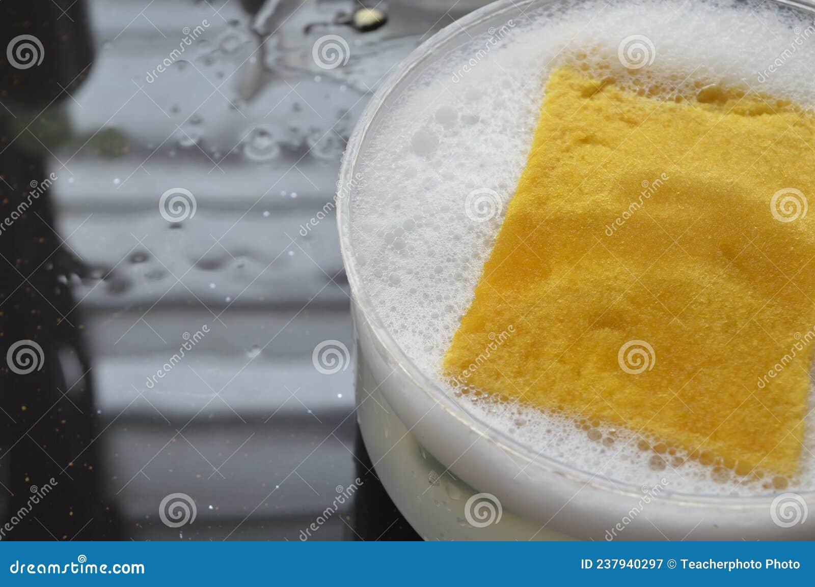 Close Up View of Kitchen Sponge and Soapy Foam Stock Image - Image of ...