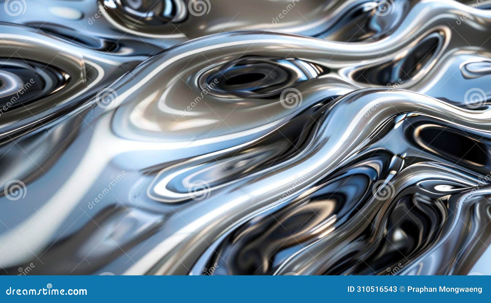 Close-up View of Liquid Silver Flow Creating a Mesmerizing Metallic ...
