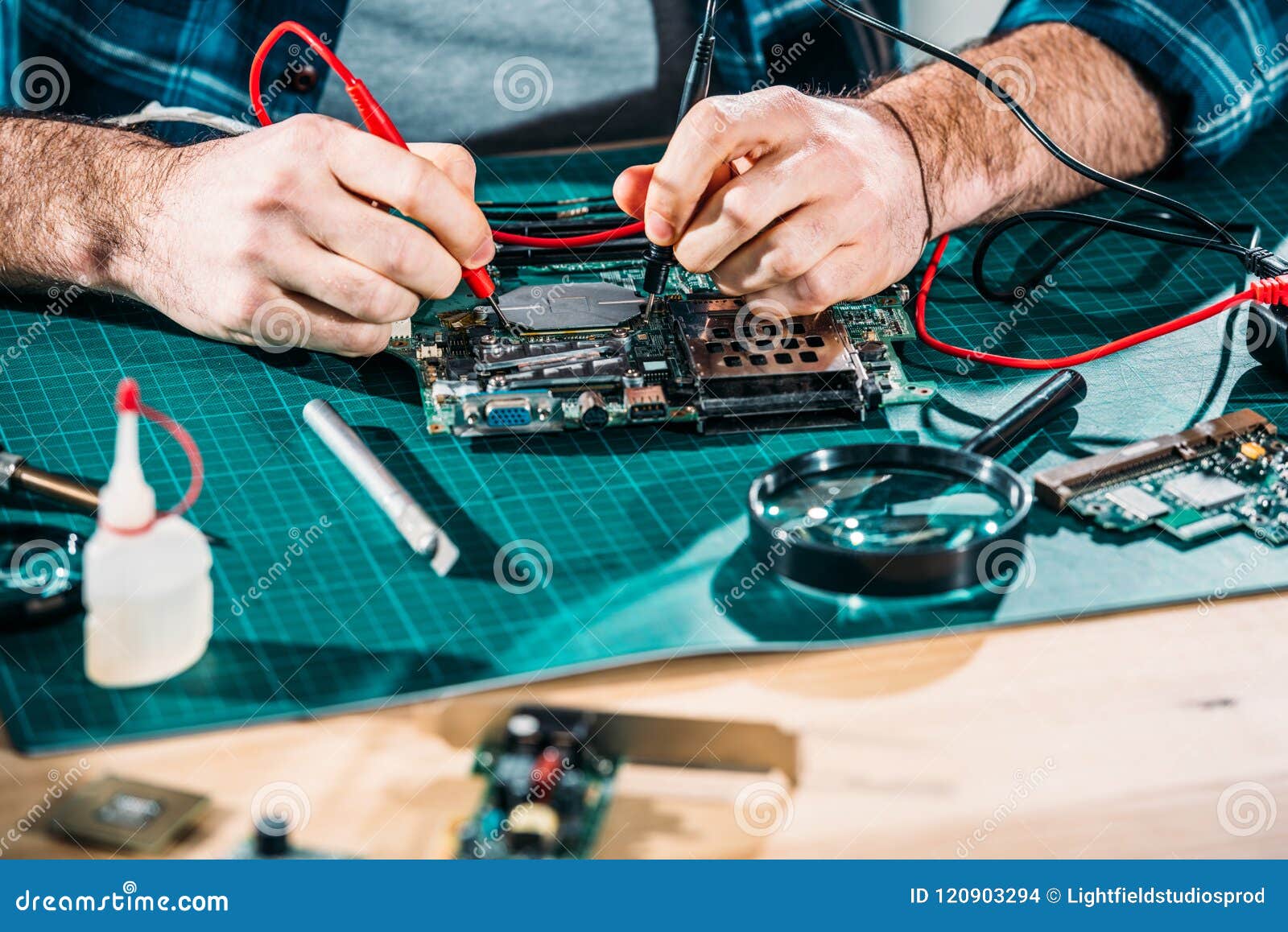 Close-up View of Male Engineer Working with Circuit Board Stock Photo ...