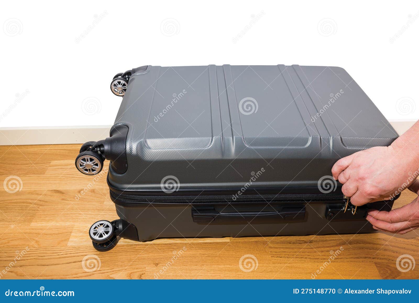Close-up View of Man Closing Suitcase with Combination Lock. Stock ...