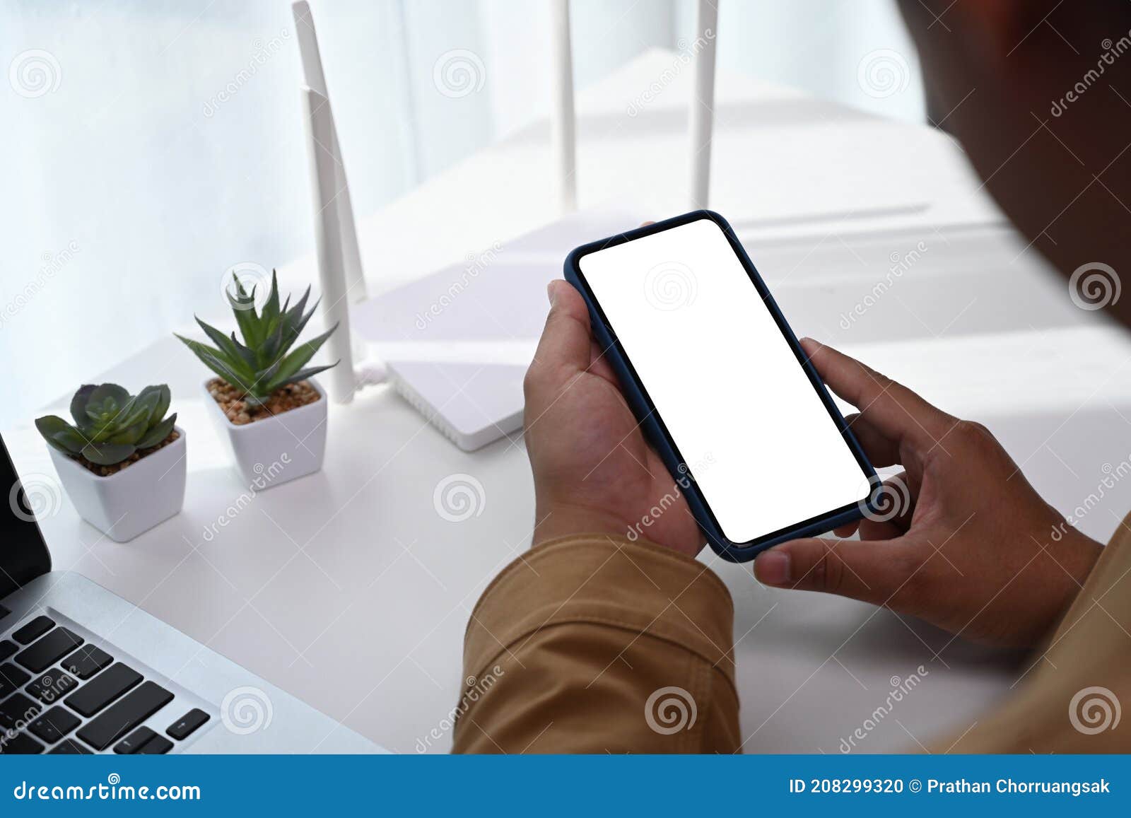 Man Using Smart Phone Device To Connecting Internet or Wireless ...