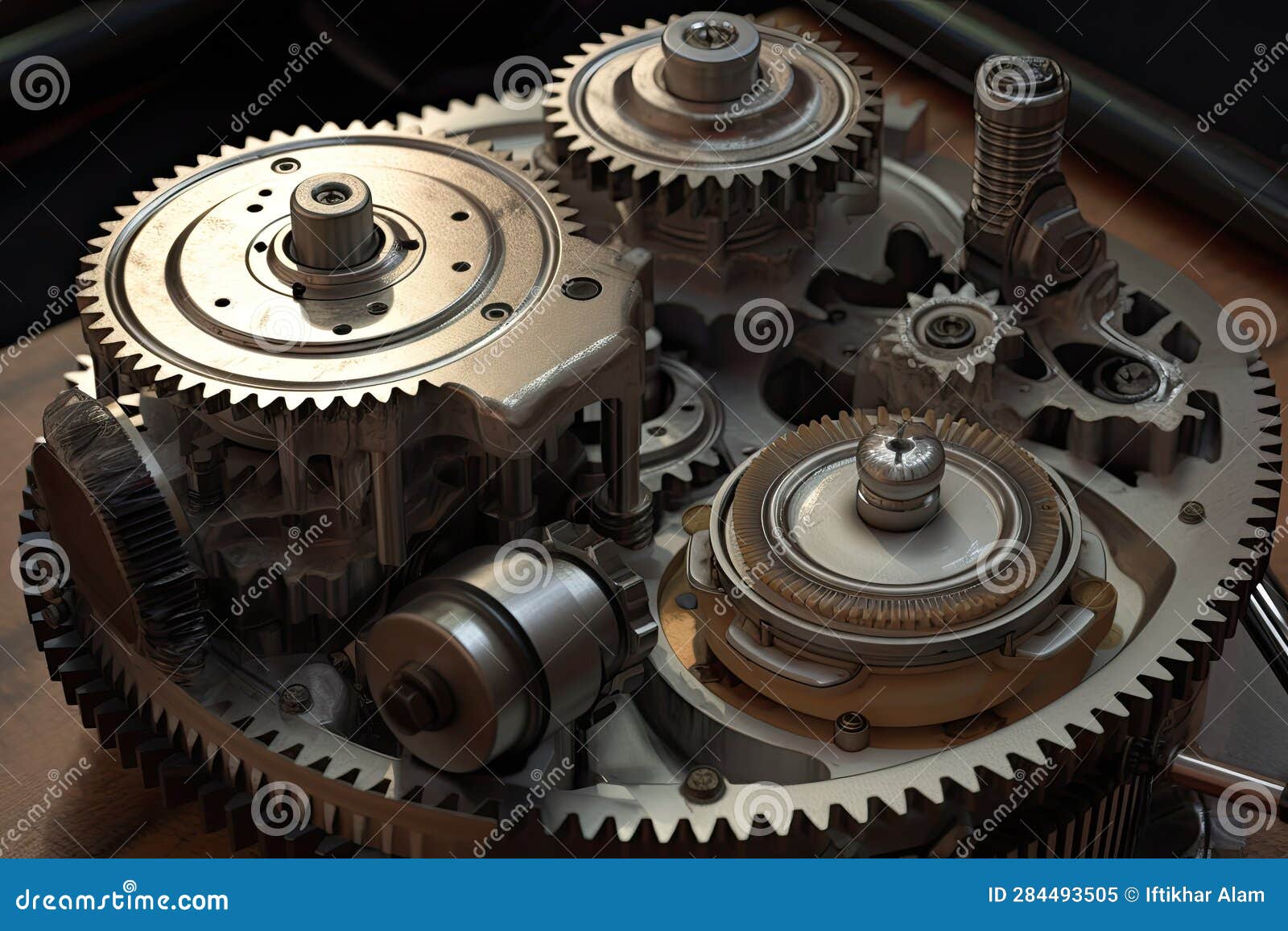 Close Up View of the Mechanism of an Old Gearbox. 3D Rendering ...