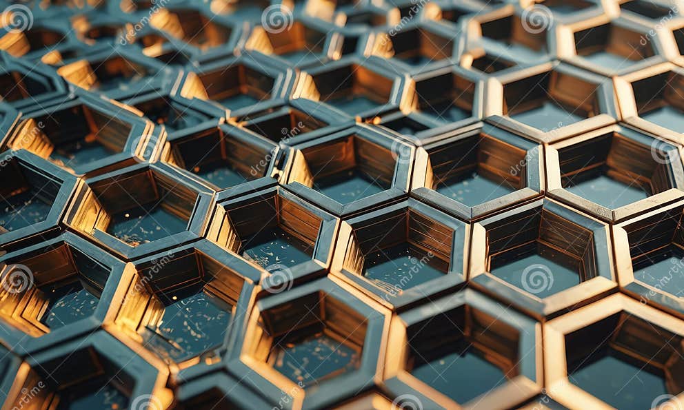 Close-up View Metallic Surface with Repeating Pattern Hexagonal Shapes ...