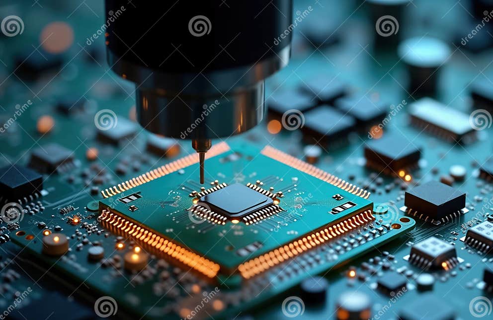 Close-up View of Microprocessor Placed on Circuit Board. Advanced Tech ...