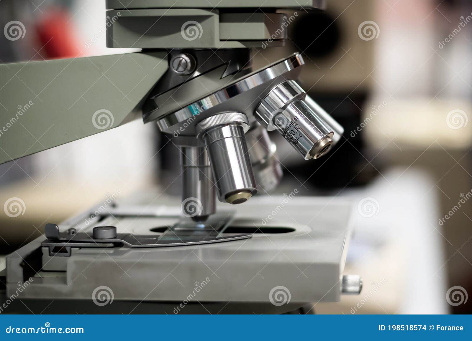 Close-up Microscope with Metal Lens for Laboratory Research. Stock ...
