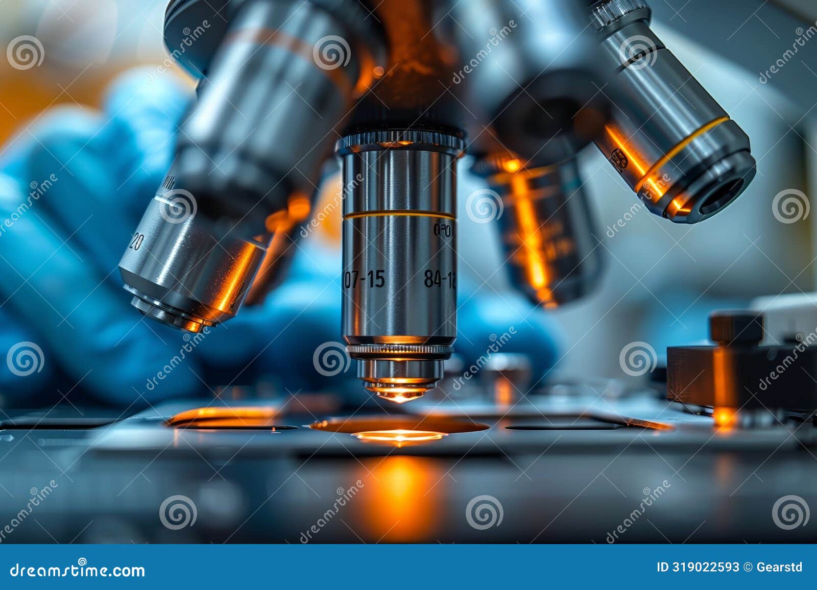Close-up of a Microscope Lens and Sample Stock Image - Image of sample ...