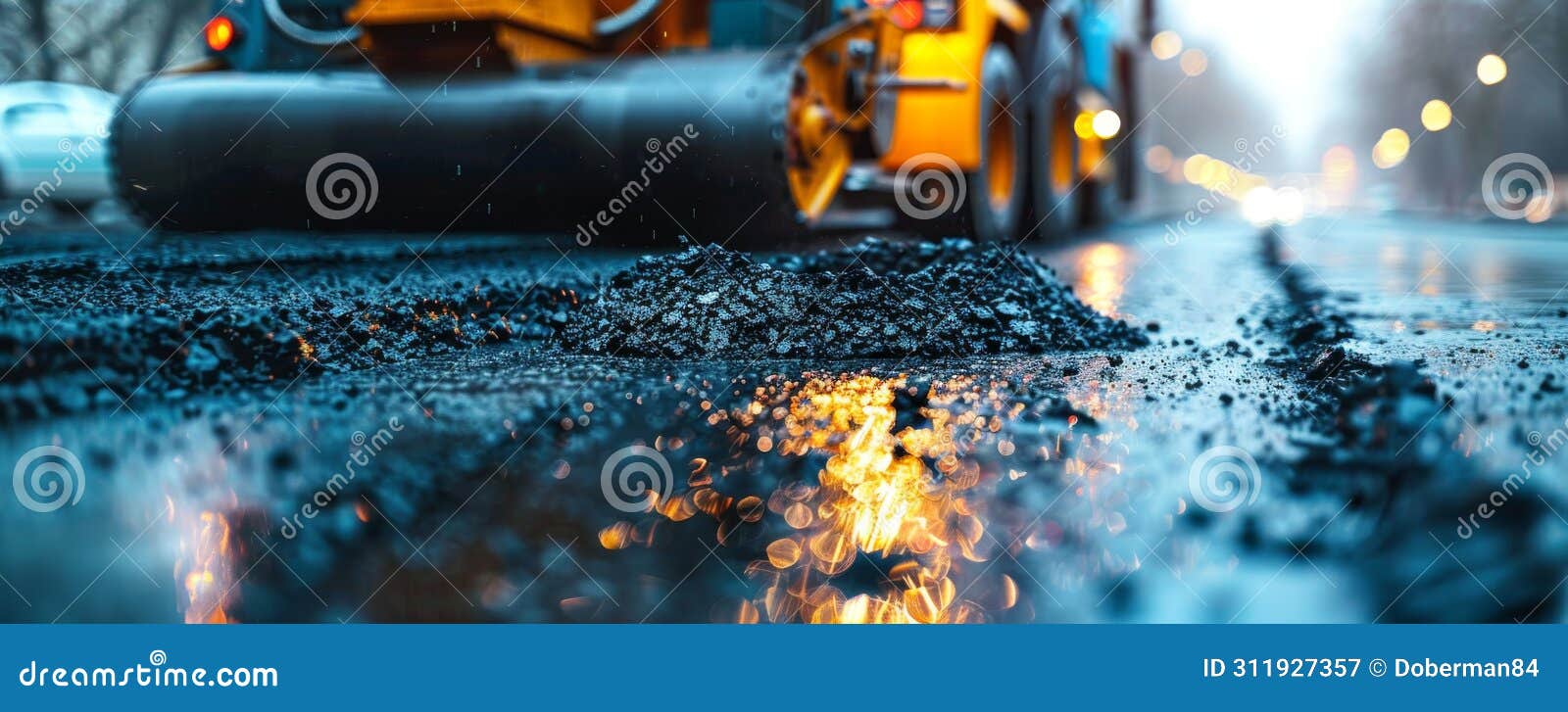 Close-up View of a Modern Asphalt Spreader Machine at Work on a ...