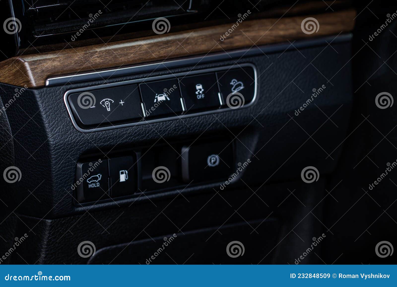 Close Up View of Modern Car Electronic Safety Systems Control Panel ...