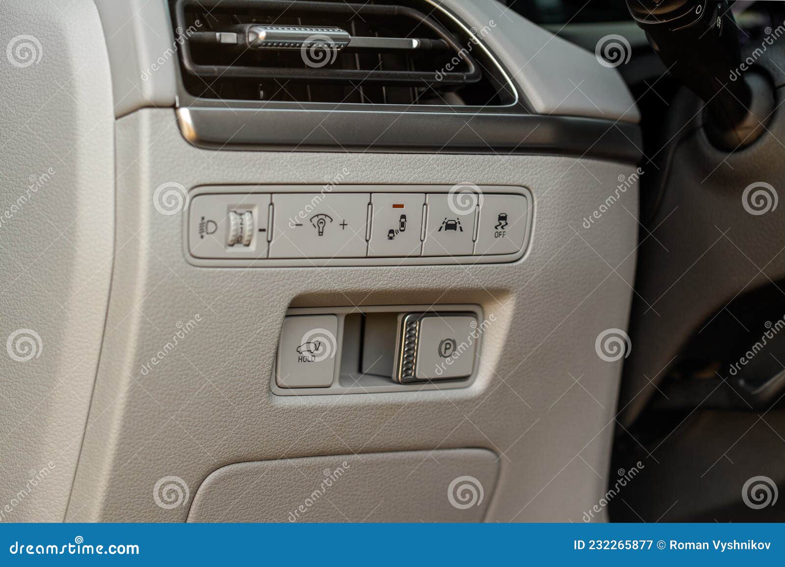 Close Up View of Modern Car Electronic Safety Systems Control Panel ...