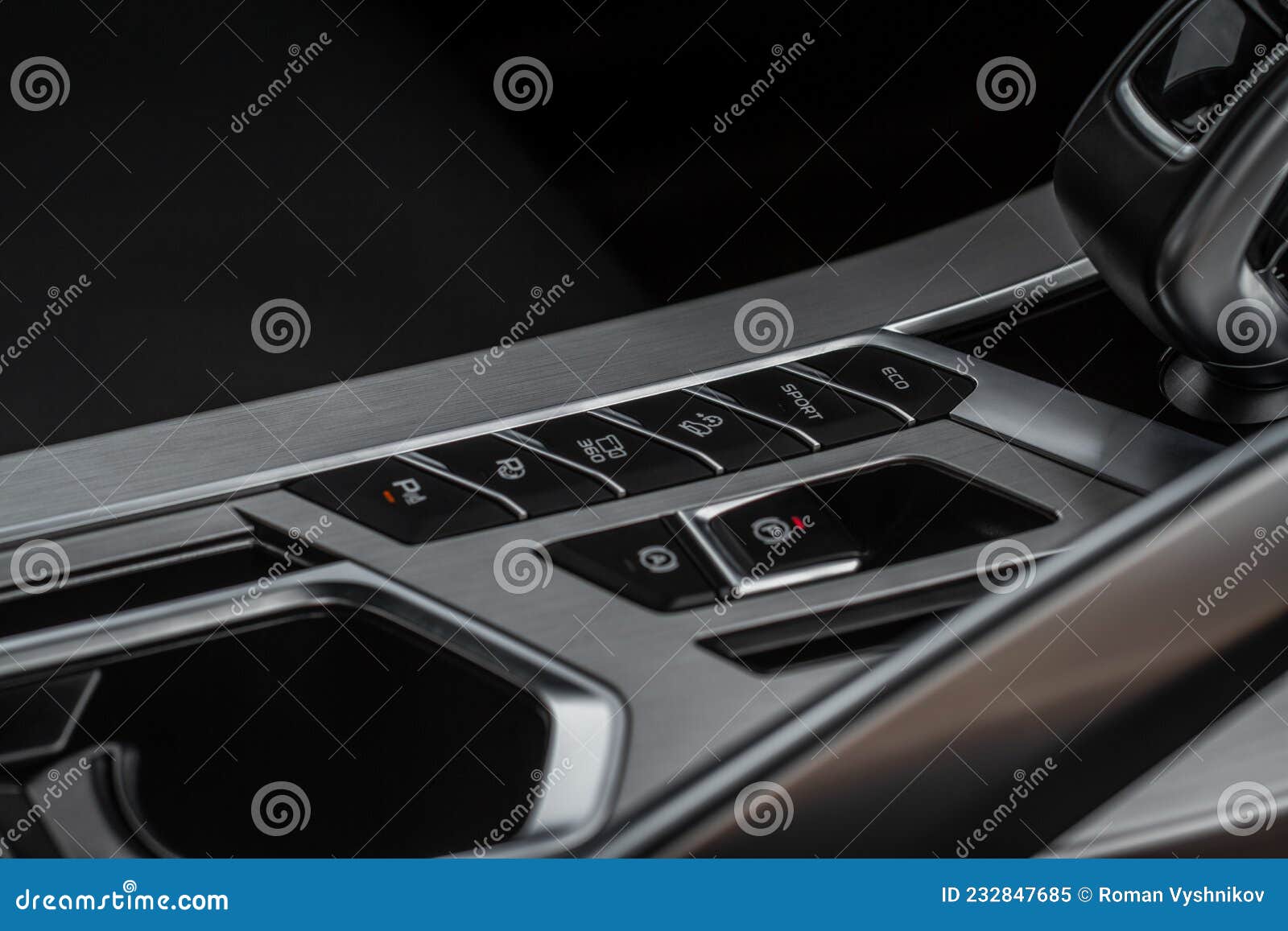 Close Up View of Modern Car Electronic Safety Systems Control Panel ...