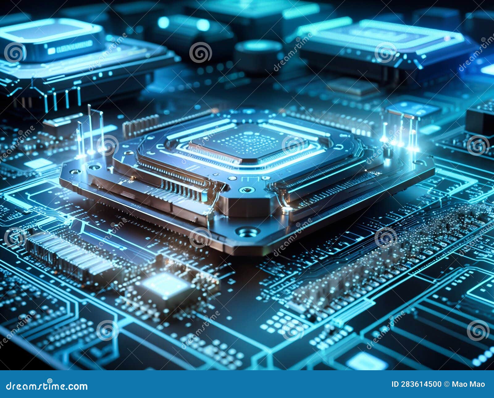 Close-up View of a Modern GPU Card with Circuit and Connections 3D ...