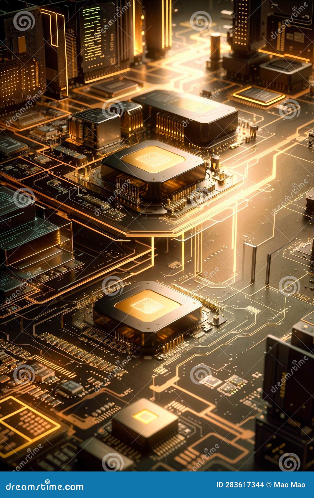 Close-up View of a Modern GPU Card with Circuit and Connections 3D ...