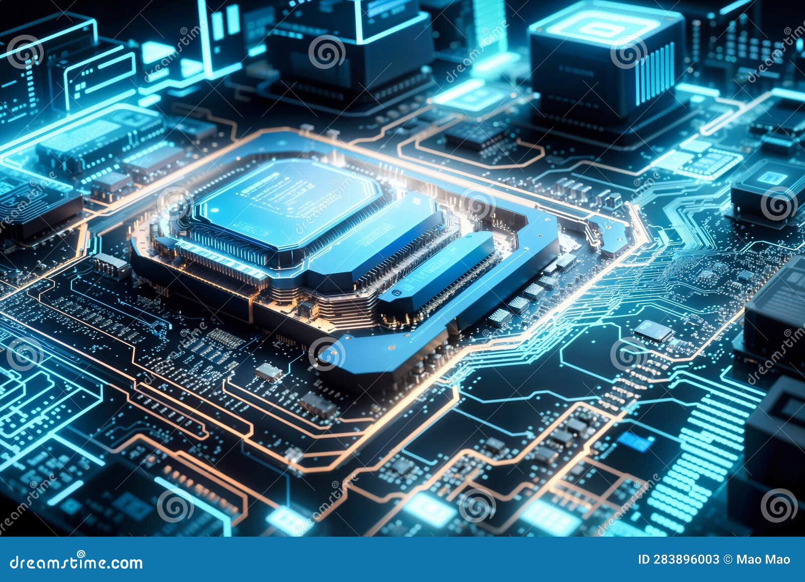 Close-up View of a Modern GPU Card with Circuit and Connections 3D ...