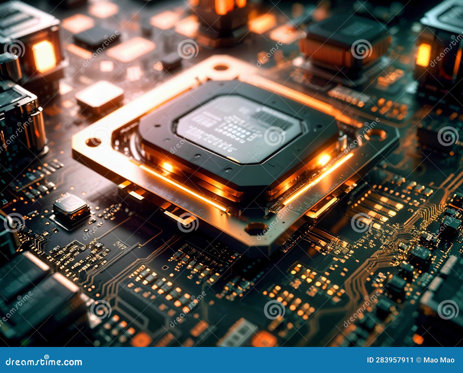 Close-up View of a Modern GPU Card with Circuit and Connections 3D ...