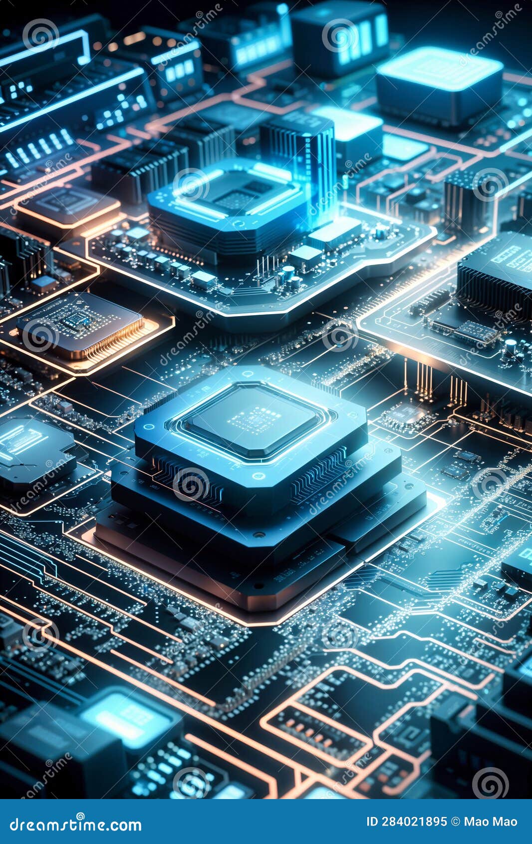 Close-up View of a Modern GPU Card with Circuit and Connections 3D ...