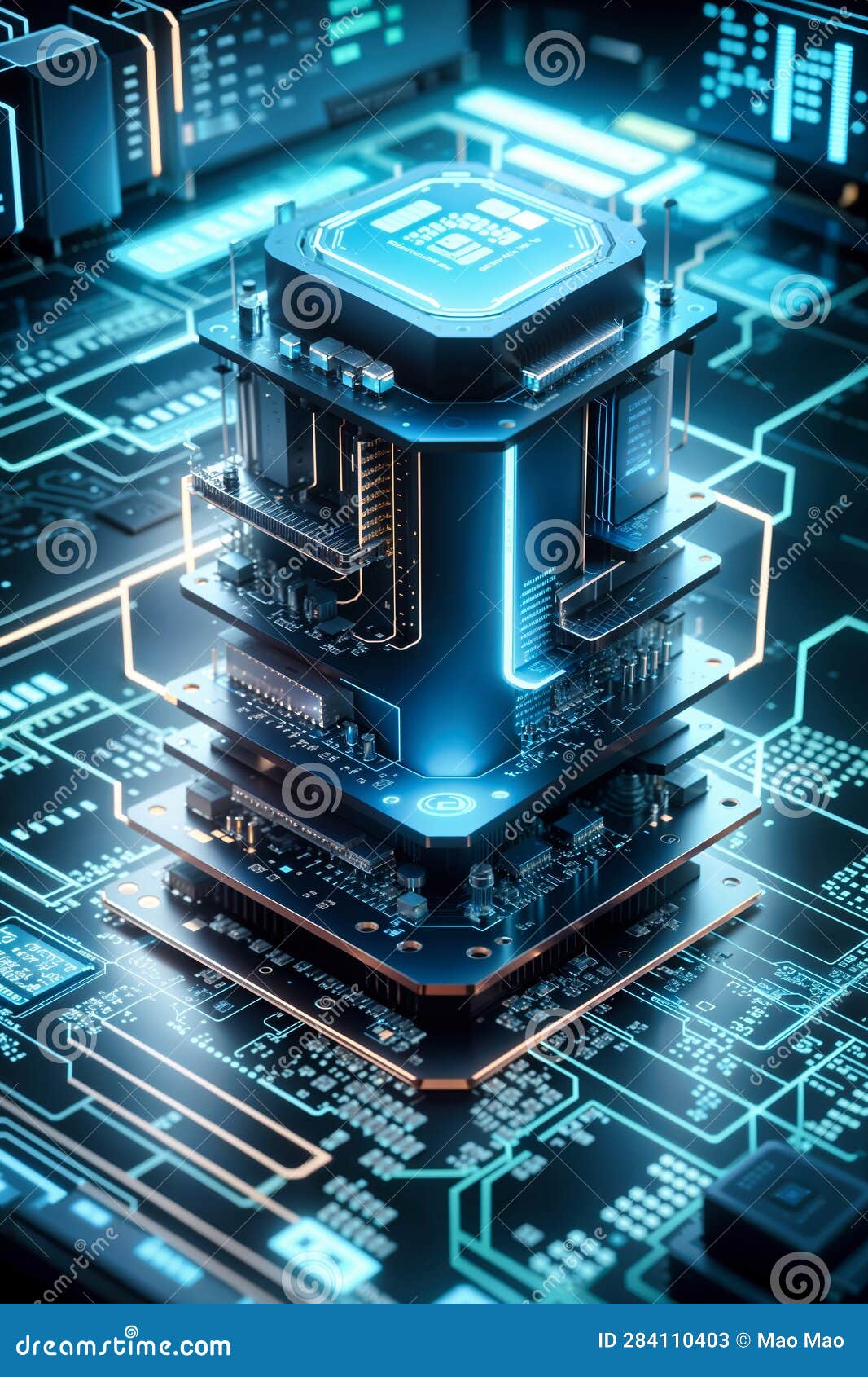 Close-up View of a Modern GPU Card with Circuit and Connections 3D ...