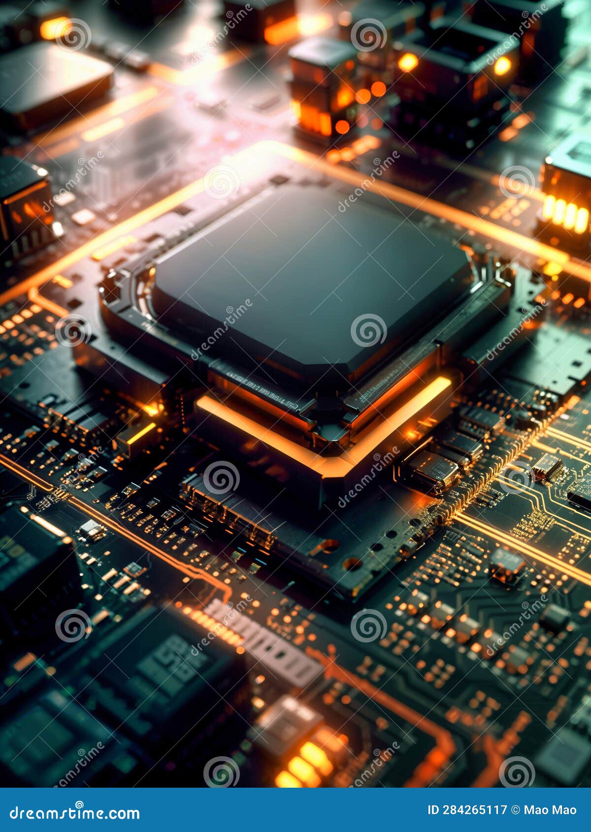 Close-up View of a Modern GPU Card with Circuit and Connections 3D ...