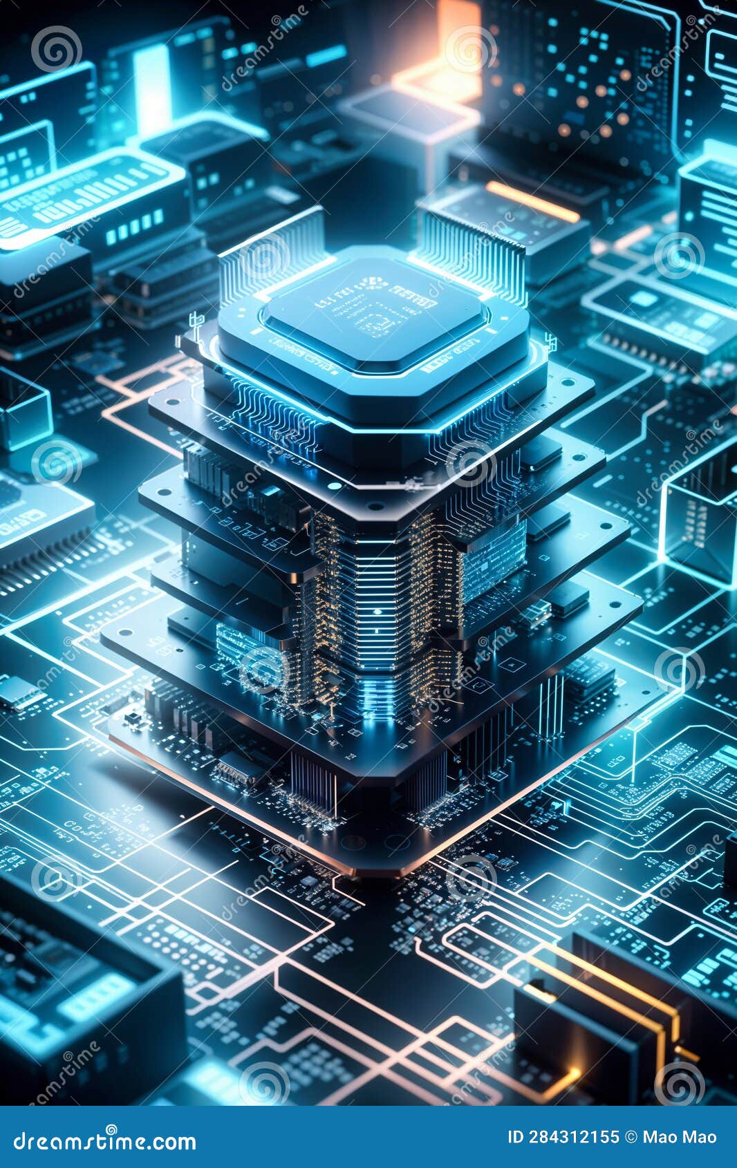 Close-up View of a Modern GPU Card with Circuit and Connections 3D ...