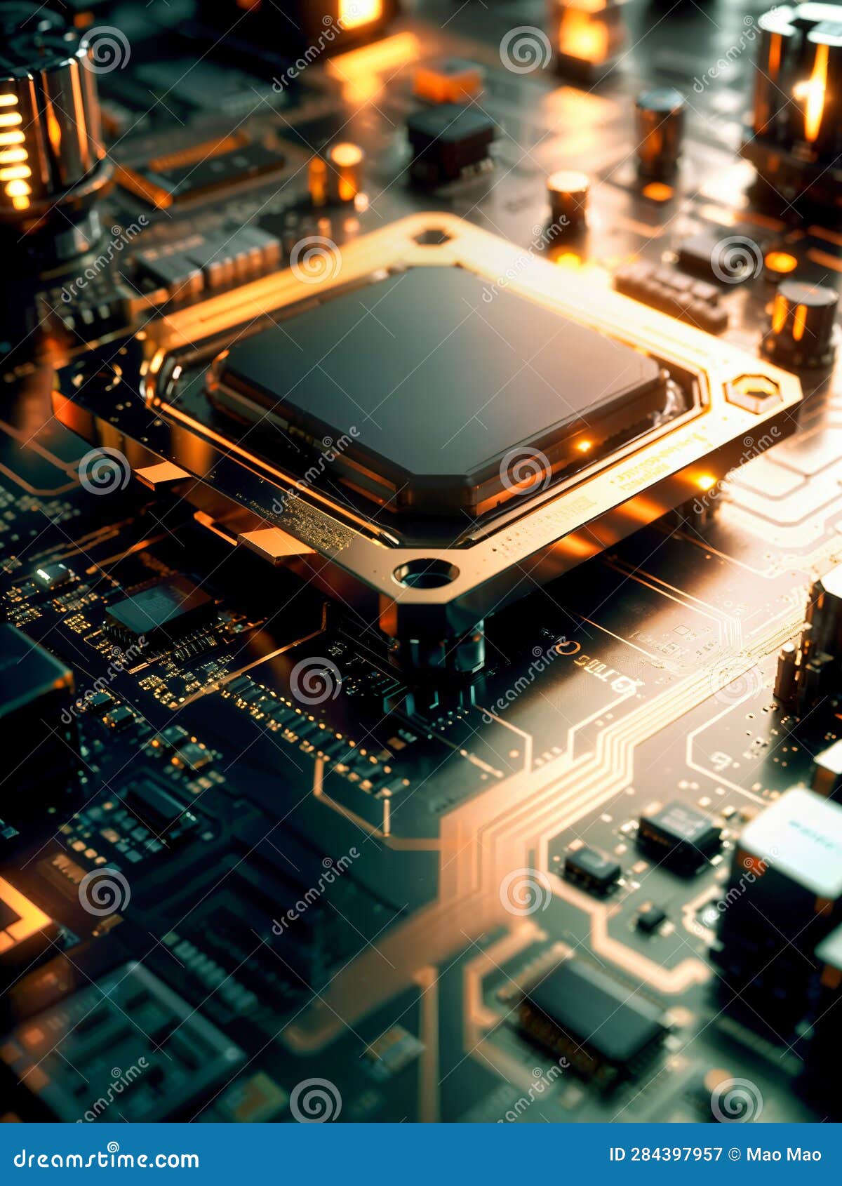 Close-up View of a Modern GPU Card with Circuit and Connections 3D ...