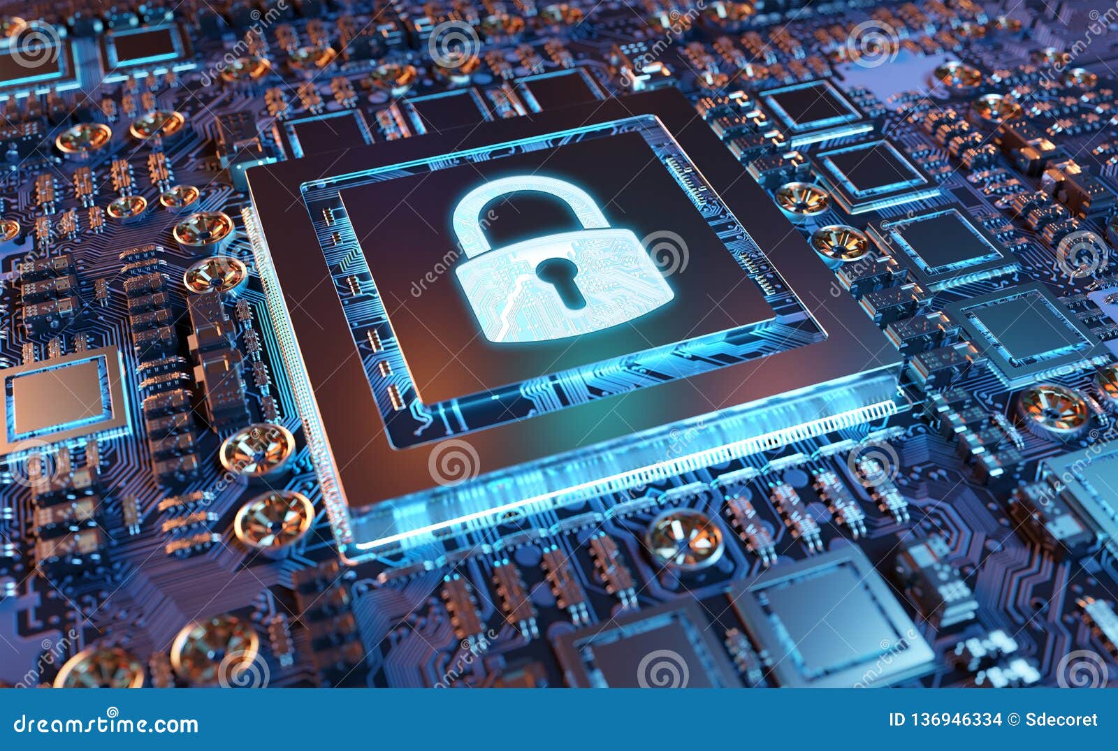 Close-up View of a Modern GPU Card with Padlock Protection 3D Rendering ...