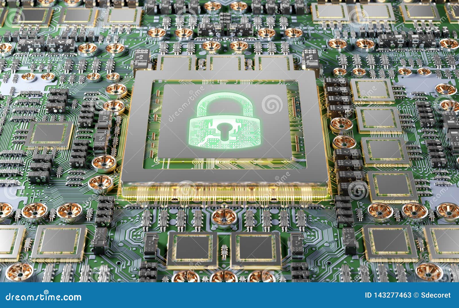 Close-up View of a Modern GPU Card with Padlock Protection 3D Rendering ...
