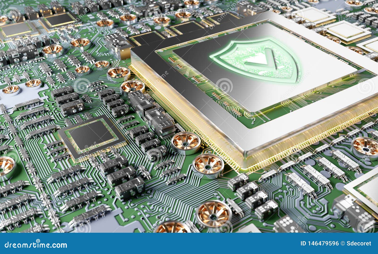 Close-up View of a Modern GPU Card with Shield Protection 3D Rendering ...