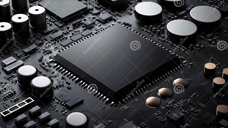 Close-up View of a Modern Microprocessor on a Complex Circuit Board ...
