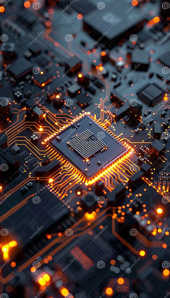 Close-up View of a Modern Microprocessor on a Motherboard with Glowing ...