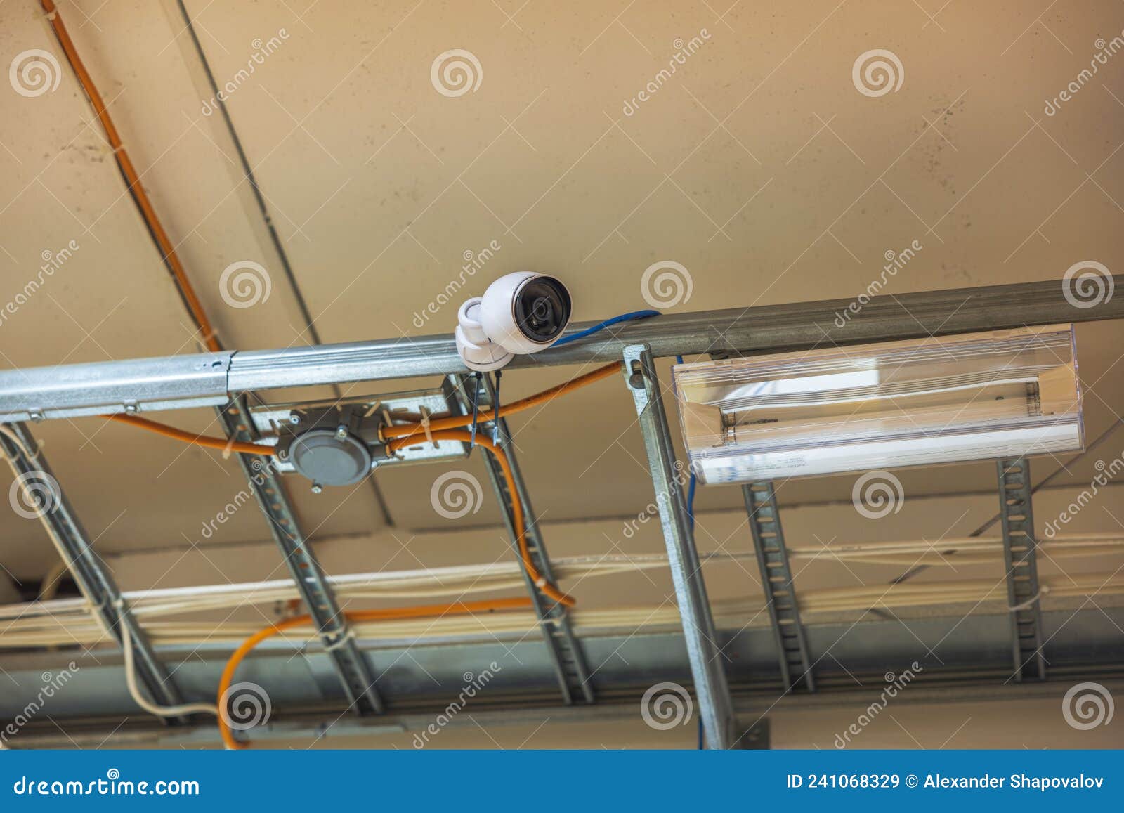 Close Up View of Modern Surveillance Safety Camera Under Ceiling ...