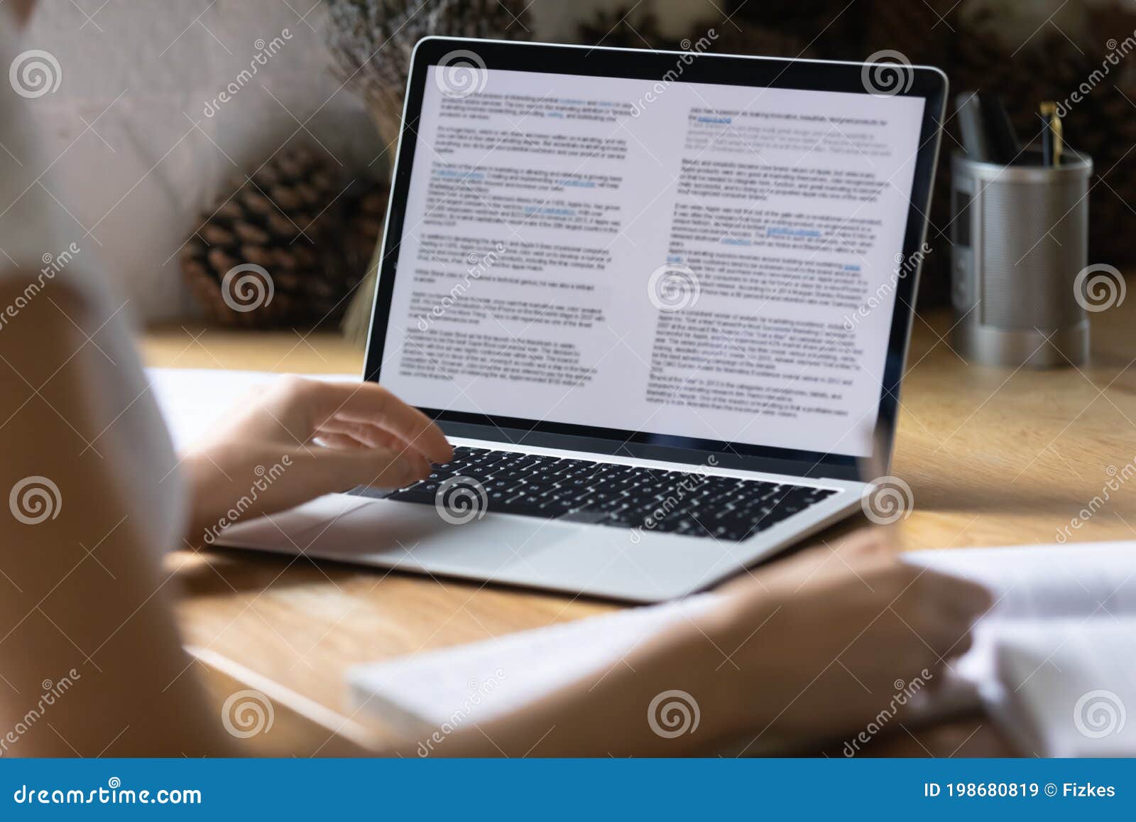 Close Up Opened Computer with Electronic Documents on Screen. Stock ...