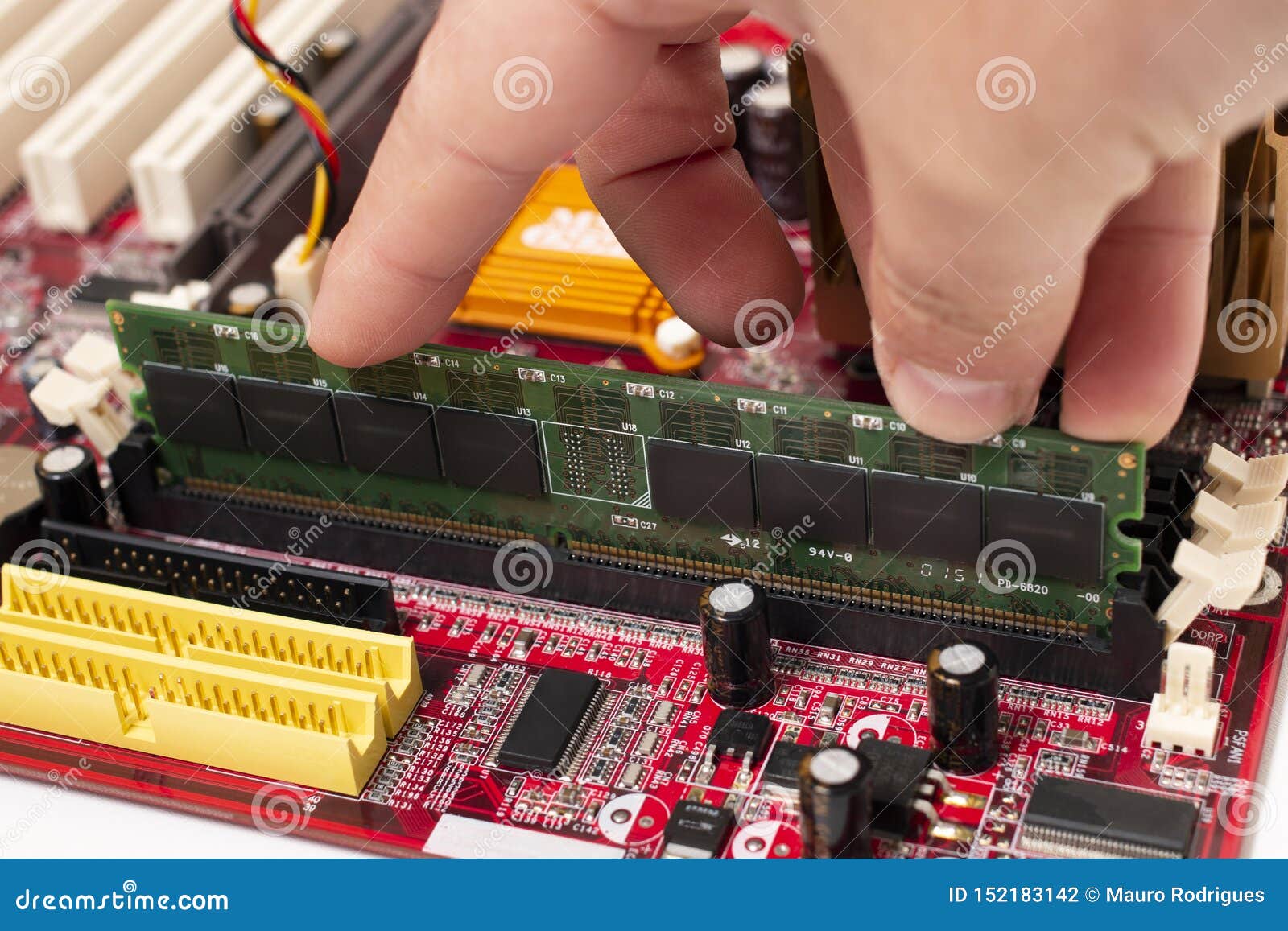 Installing a Memory Card on Motherboard Stock Photo - Image of design ...