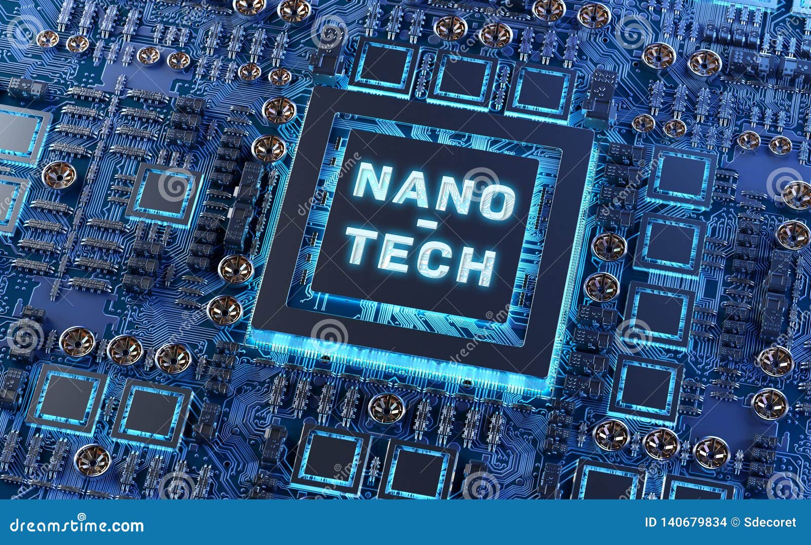 Close-up View on a Nanotechnology Electronic System 3D Rendering Stock ...