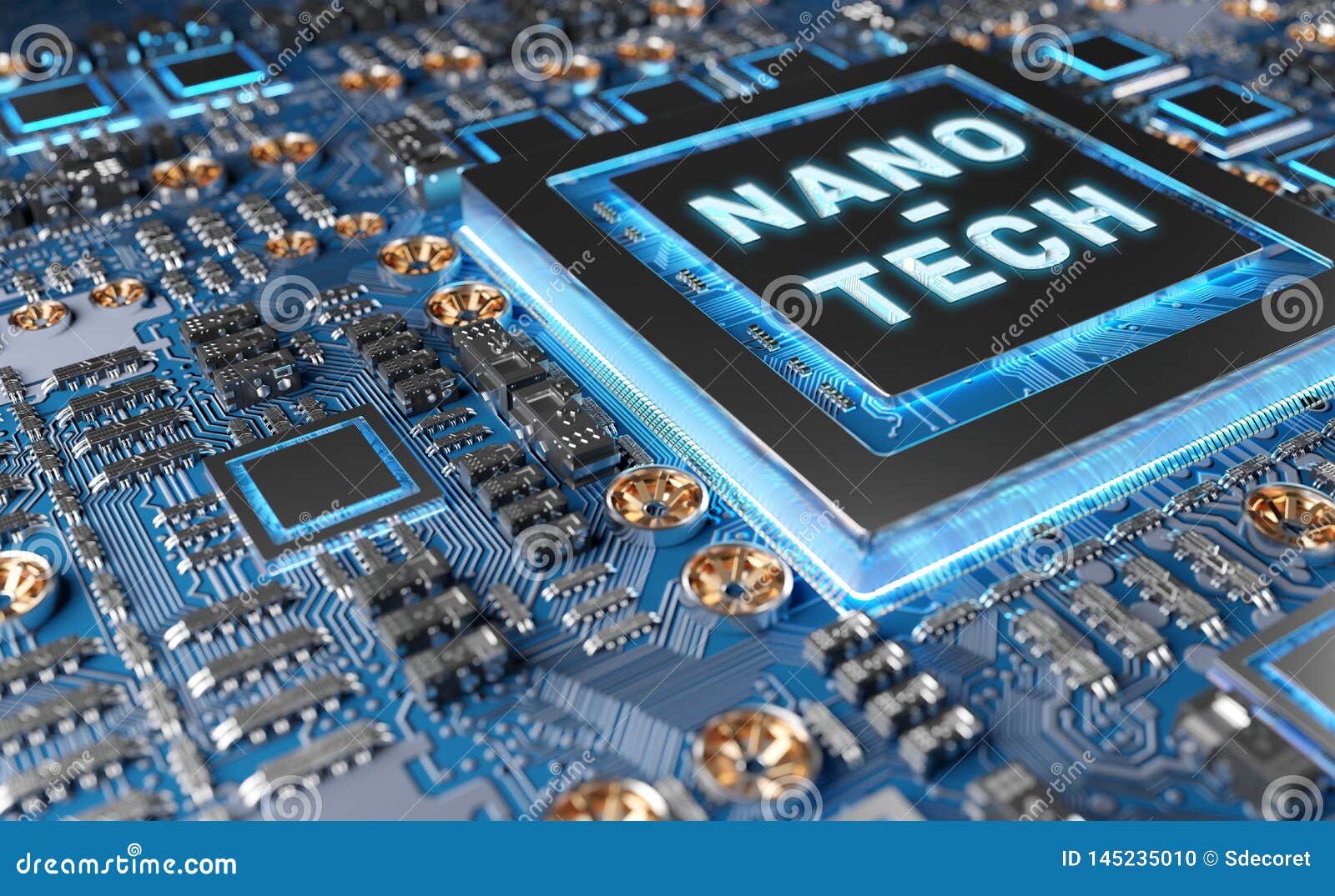 Close-up View on a Nanotechnology Electronic System 3D Rendering Stock ...