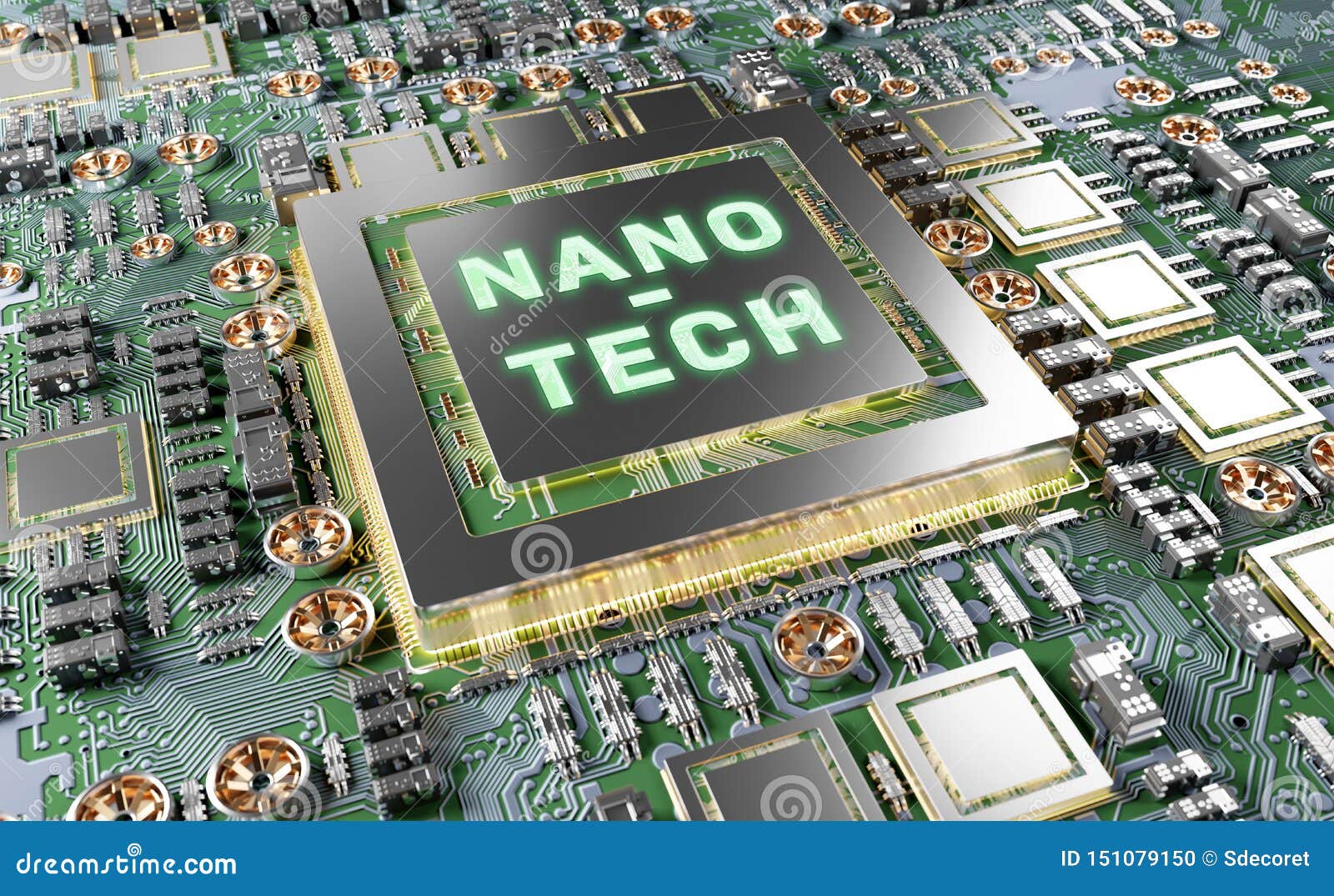 Close-up View on a Nanotechnology Electronic System 3D Rendering Stock ...