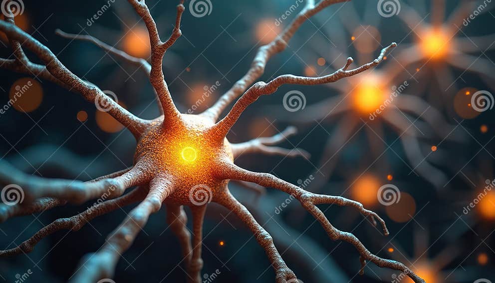 Close-up View of Nerve Cells in Brain. Electrical Signals Actively ...